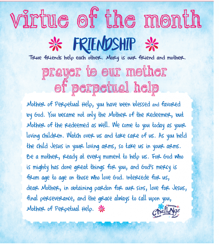 Virtue of the Month for May is Friendship - Challenge